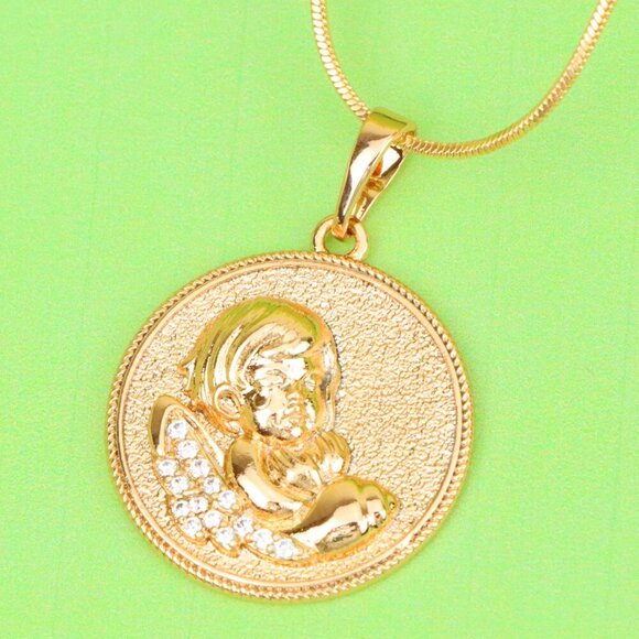 ACCEPT OFFER | Jewelry | Rose Gold Angel Baby Pendant With Crystal ...